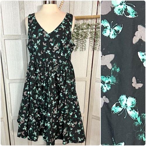 Torrid Butterfly Print Black Mini Fit & Flare Dress Sleeveless Plus ...