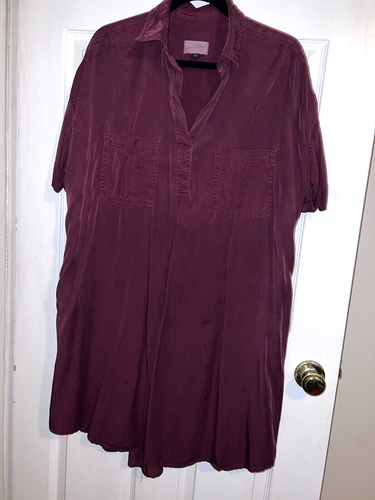 UNIVERSAL THREAD Burgundy Lyocell Short Sleeve V-Neck Shirt Dress Sz XL ...