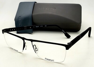 New FLEXON Eyeglasses E1112 033 57-17 Semi Rimless Black Flexible ...