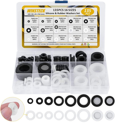 Rubber & Silicone Gasket Washers Kit - 135 PCS, 16 Sizes, Garden Hose ...