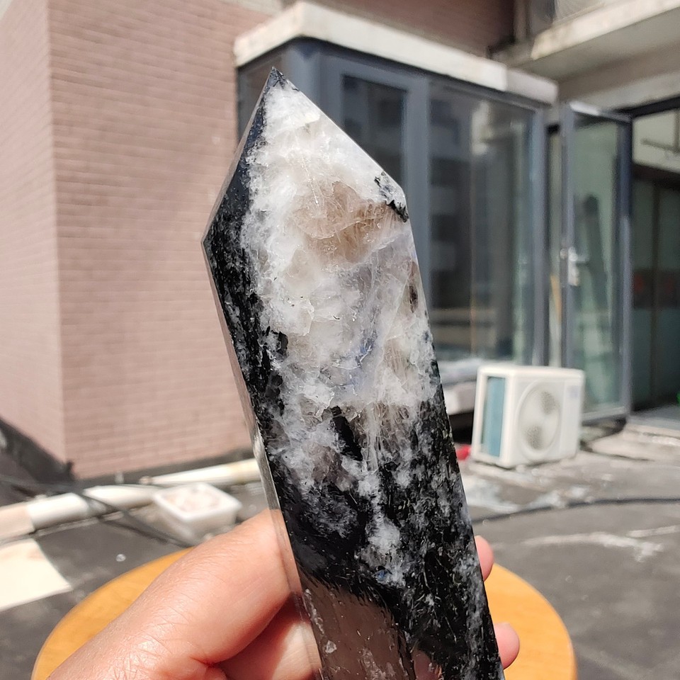 572g Large White Rainbow Moonstone Crystal Obelisk Tower Point Quartz ...