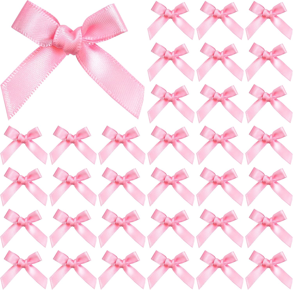 100PCS Pink Mini Bows for Crafts, 1.5*2" Fabric Small Bows for ...