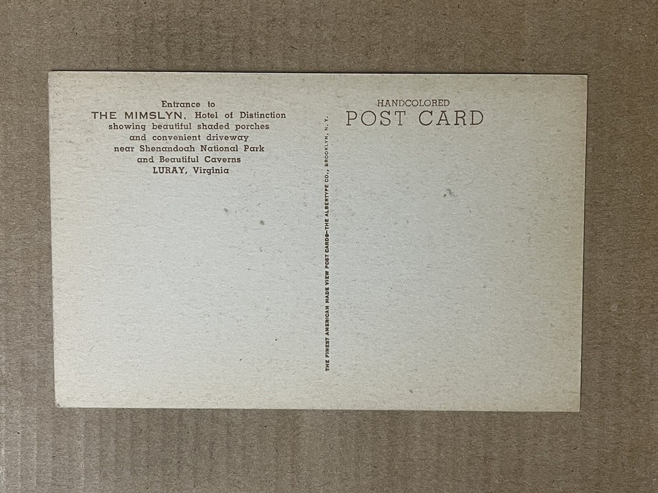 Postcard Luray VA Mimslyn Hotel Hand Colored Shenandoah Park Vintage ...