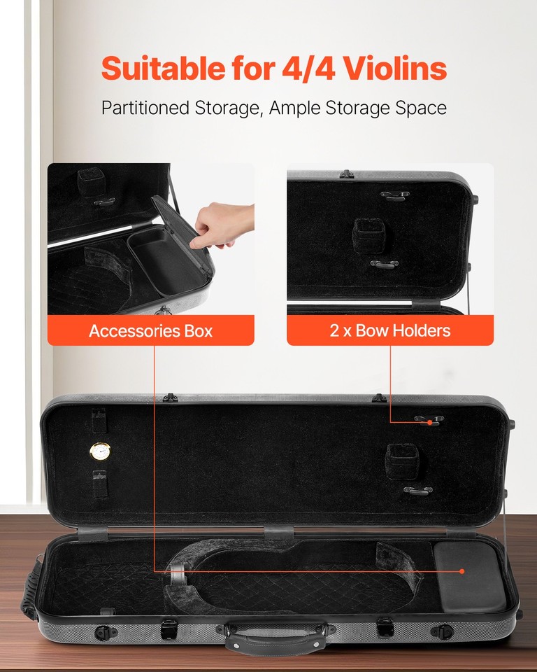 4/4 Full Size Violin Case Carbon Fiber Oblong Violin Box Portable ...