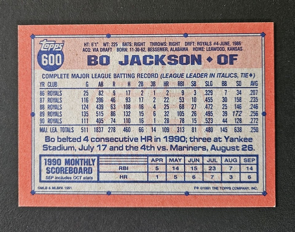 1991 Topps Desert Shield Baseball Card #600 Bo Jackson NM-MT ds-293 | eBay