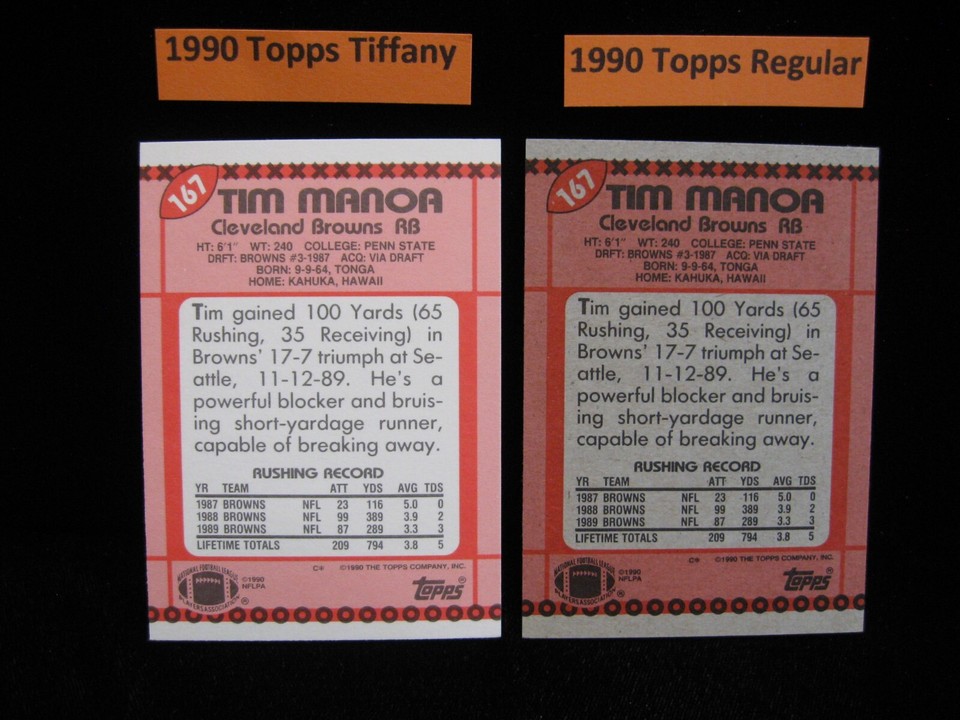 1990 Topps Tiffany Tim Manoa Cleveland Browns & Regular Card #167 | eBay