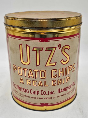 Utz’s Potato Chips Company VTG Gold Metal Tin W/ Lid 1 LB. Hanover PA ...