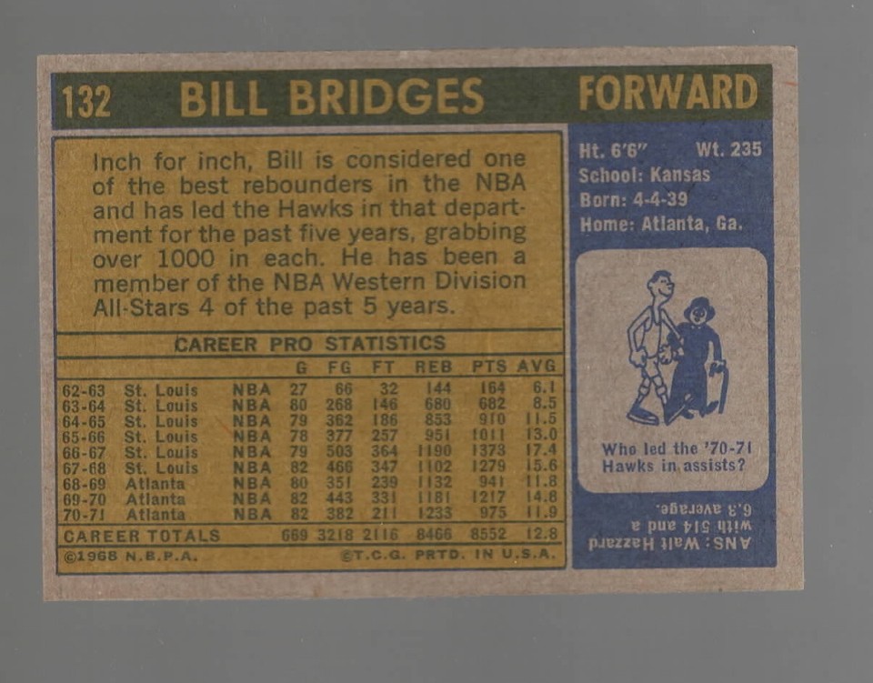 1971 Topps #132 Bill Bridges Ex/NM | eBay