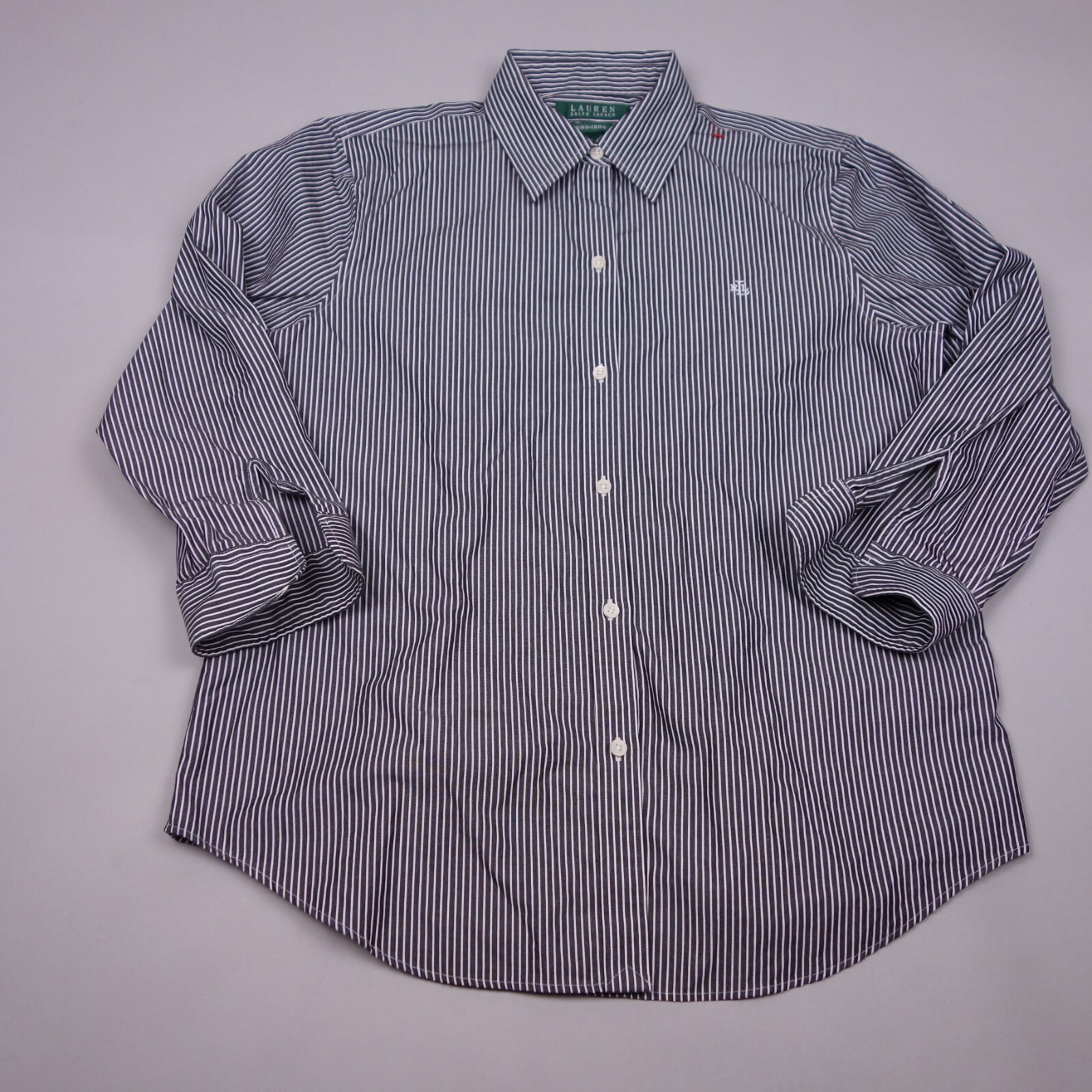 LRL Lauren Ralph Lauren Button Up Shirt Womens Medium Black Striped Non ...