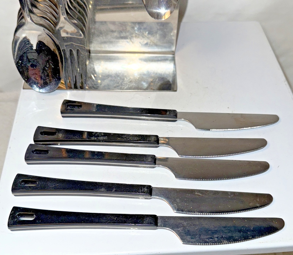 ABERT NICROSIL hanging flatware set black stainless mid century Italy ...