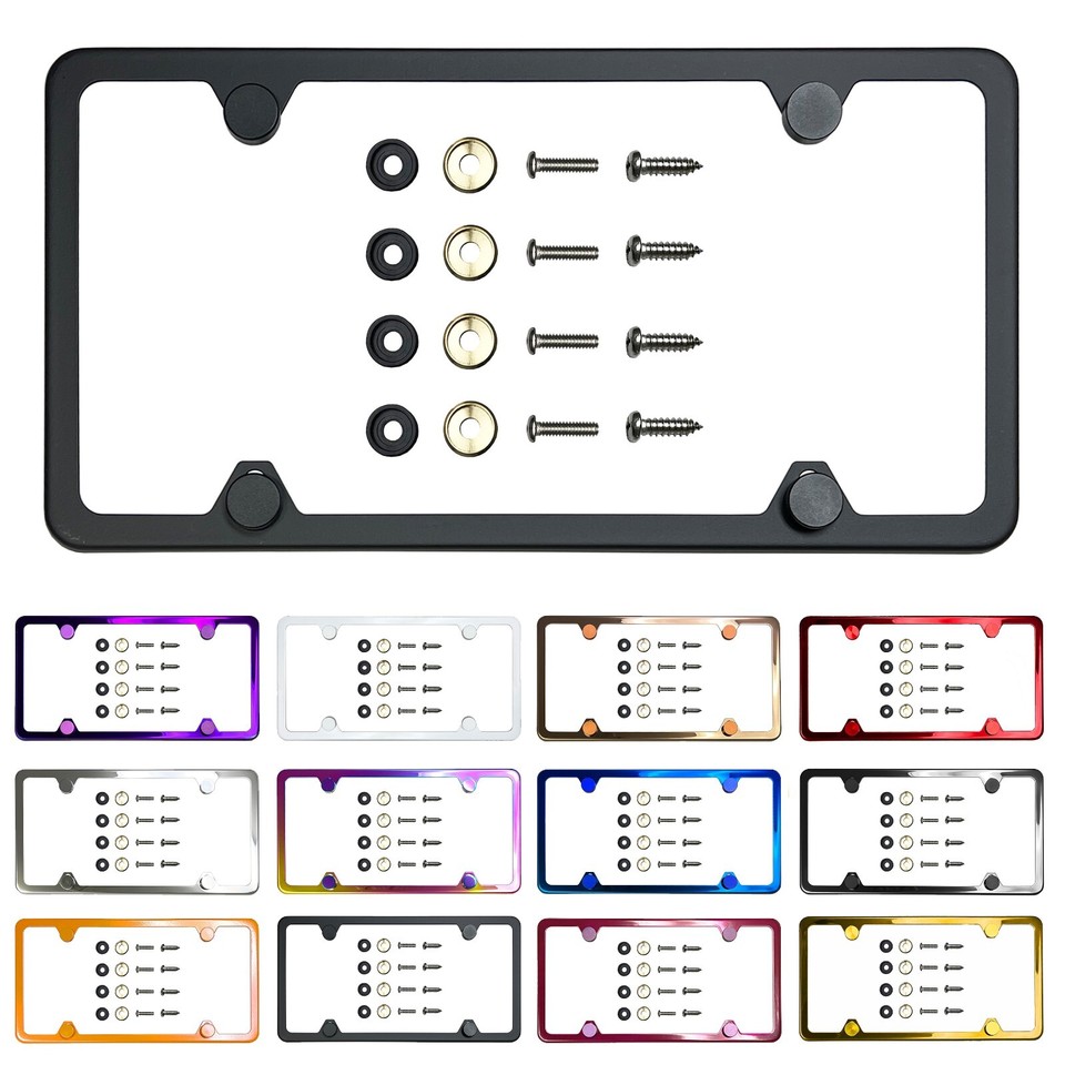 Car Truck License plate frame Stainless Steel with Metal screw caps 4 ...