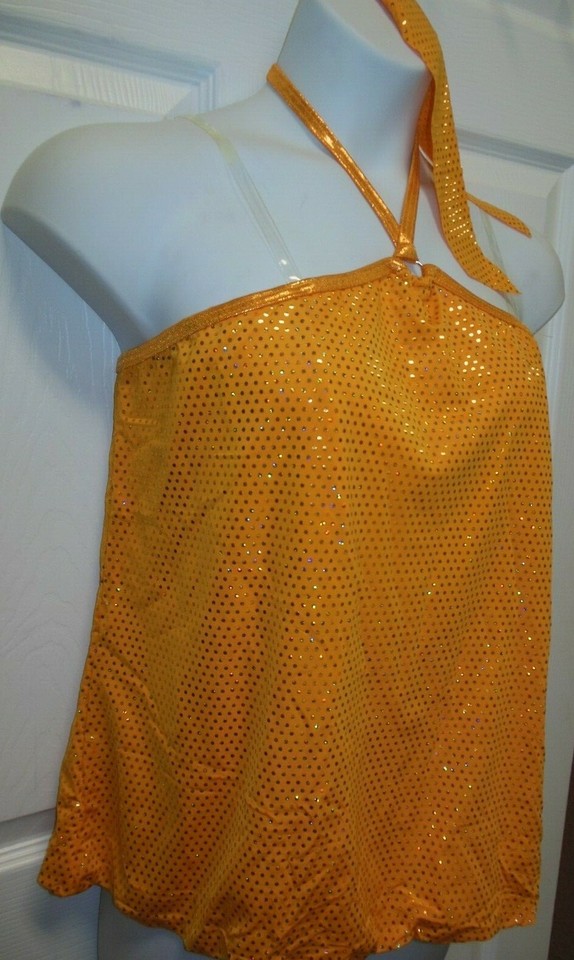 Dance Costume Faux SEQUIN TOP fully lined metal ring halter top loose ...