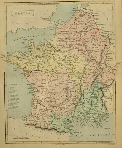 1873 HAND COLOURED ANCIENT MAP GALLIA FRANCE AQUITANIA LUGDUNENSIS ...