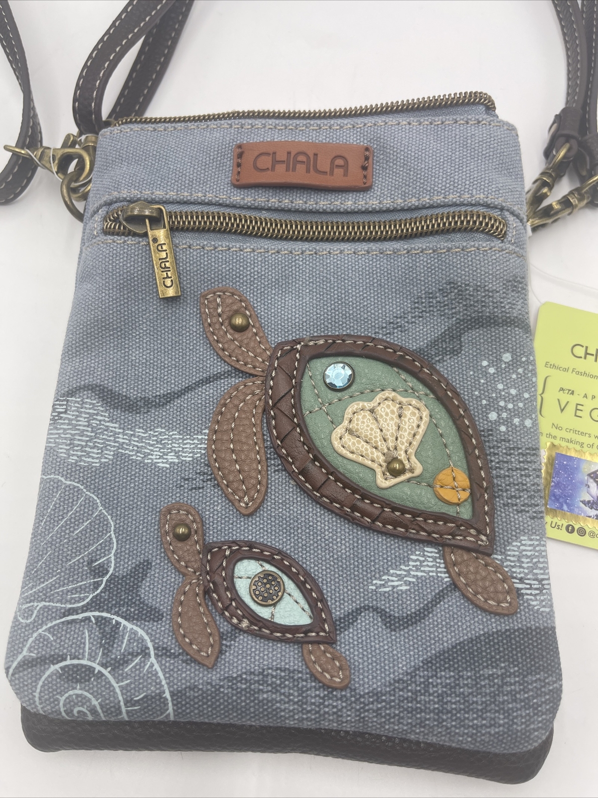 CHALA TWO TURTLES DOUBLE POCKET CELL PHONE CROSSBODY BAG - Indigo ...