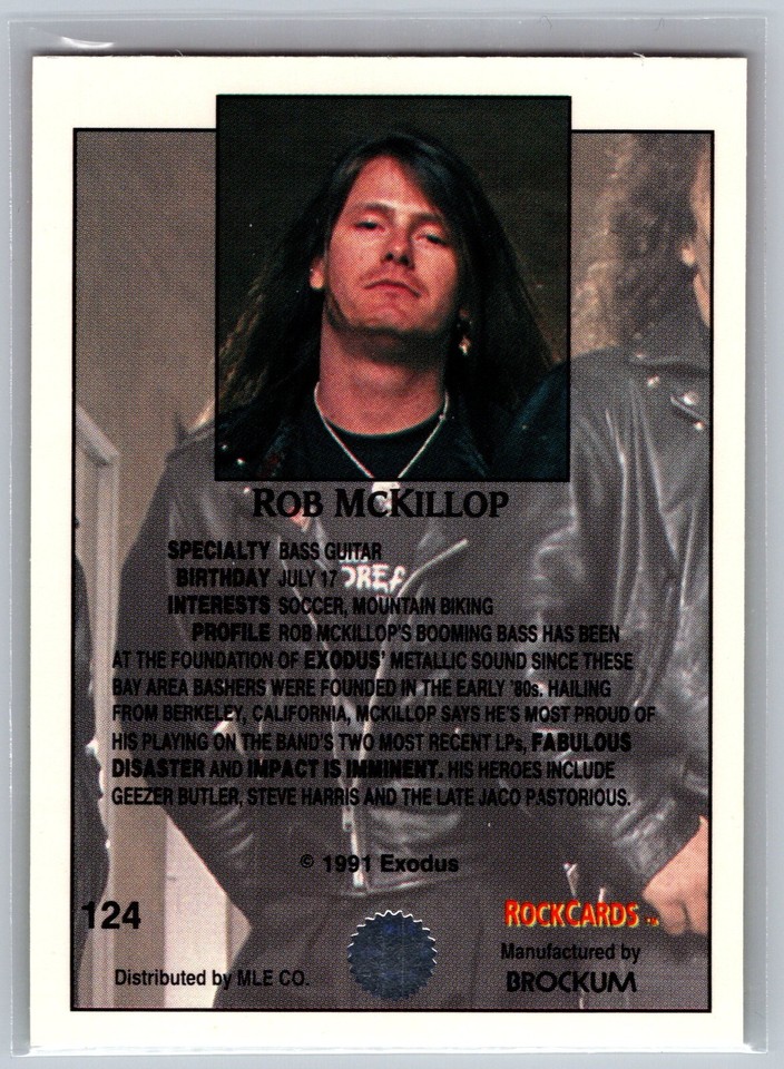 1991 Brockum RockCards Rob McKillop #124 Trading Card Exodus | eBay