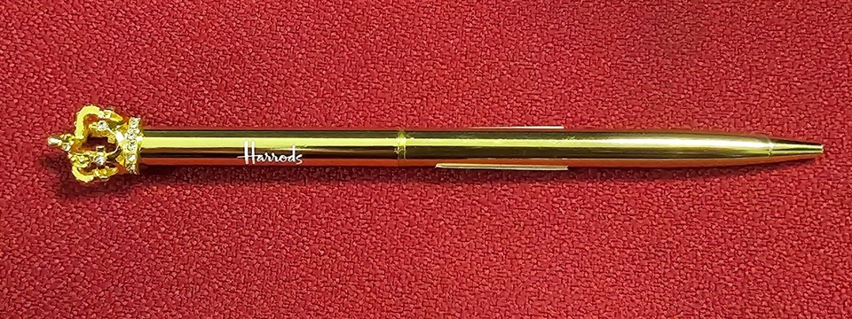 NEW HARRODS Gold CROWN PEN with Crystals - Ballpoint - Black ink | eBay