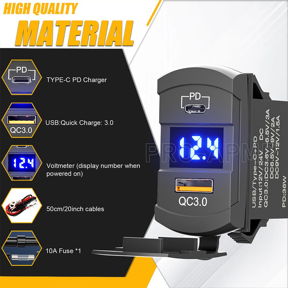 Car Boat USB Charger Socket LED Voltage Voltmeter Rocker Switch Panel ...