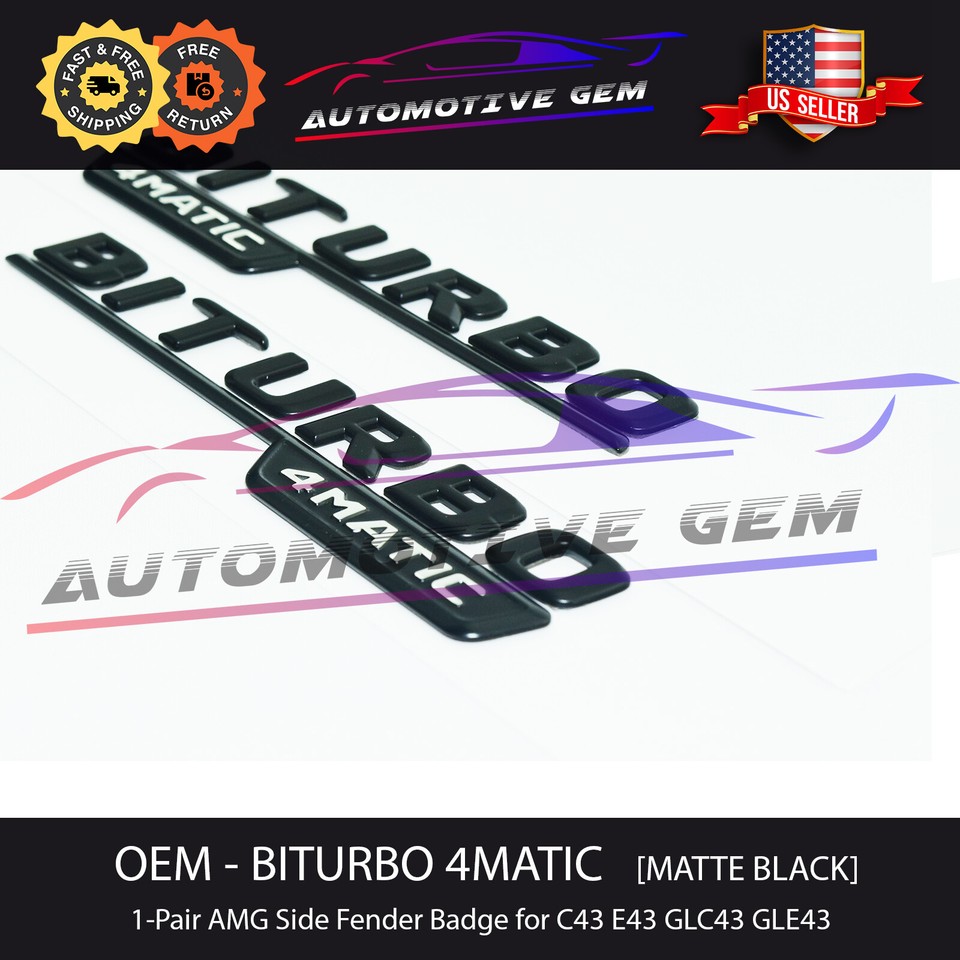 OEM BITURBO 4MATIC Emblem AMG Fender MATTE Black Logo Badge C43 E43 ...