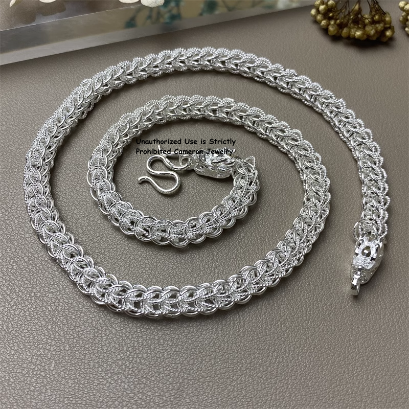 Solid S999 Fine Silver 999 Chain 10mm Dragon Double Wheat Link Necklace ...
