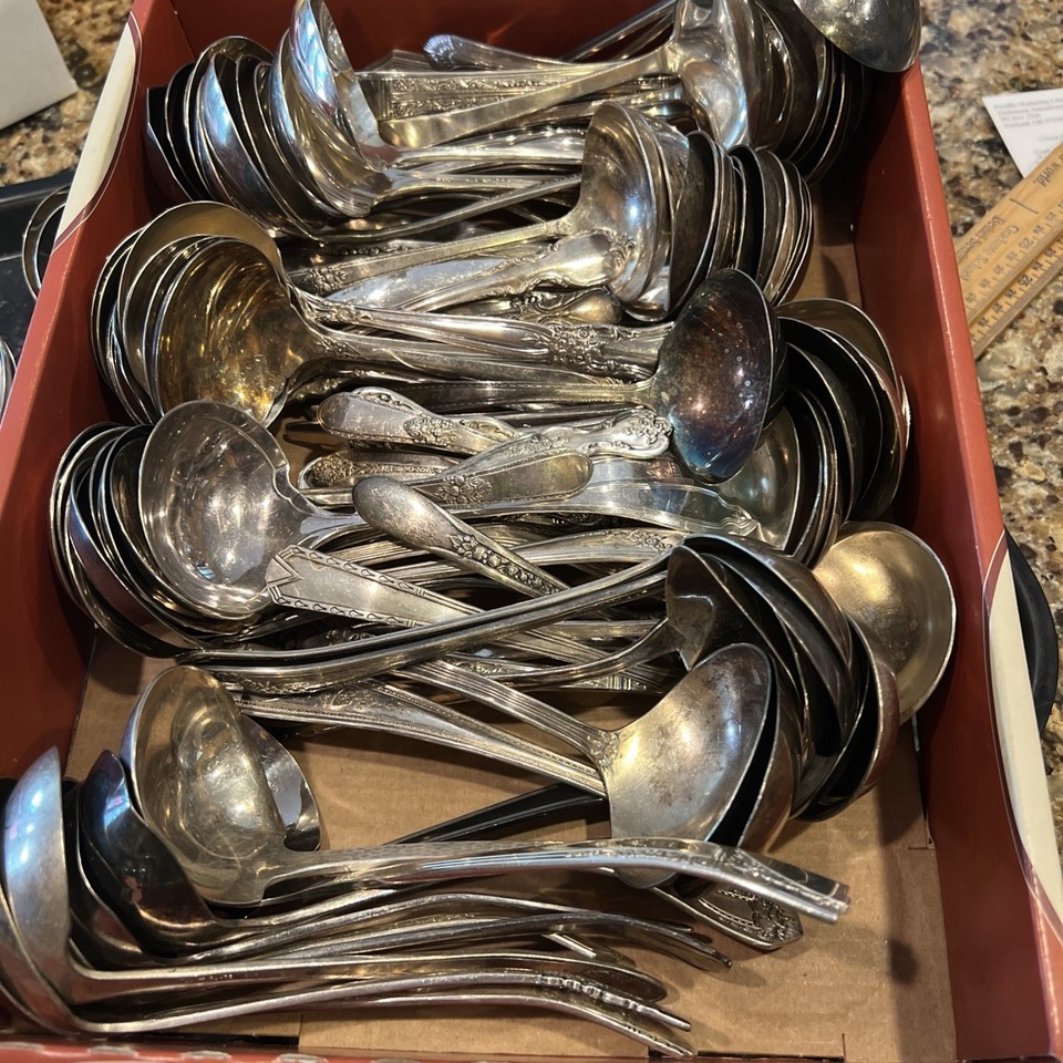 PRIVATE MIXED LOT 322 Silverplate Soup Spoons 80 Ladles No Mono Useable ...