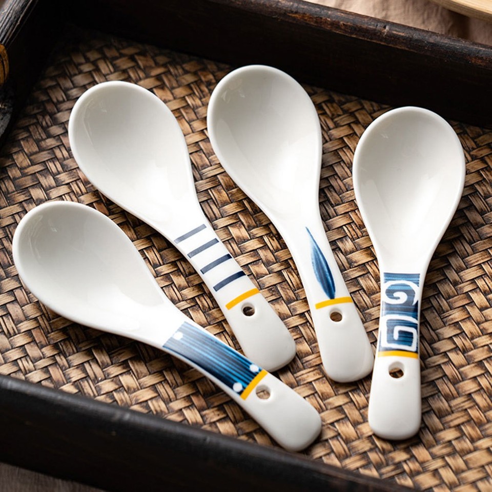 4Pcs Ceramic Spoon Japanese Soup Spoon Kitchen Soup Ceramic Food spoons ...