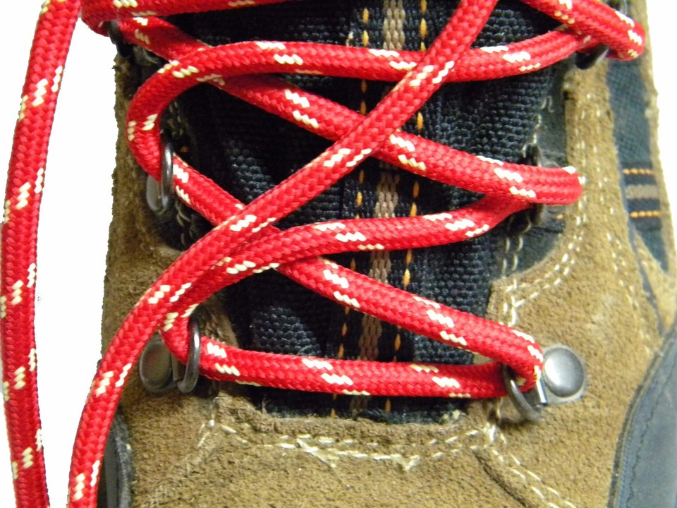 2 Pair Red w/Yellow Round Heavy Duty Boot shoelaces Shoestrings made w ...