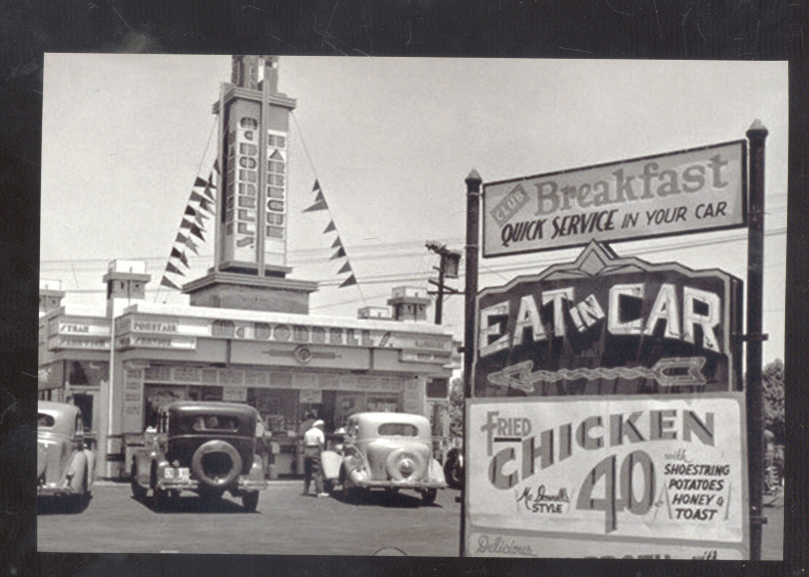 REAL PHOTO VINTAGE OLD TIME DRIVE IN RESTAURANT OLD CARS POSTCARD COPY ...