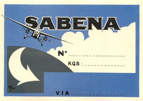SABENA AIRLINE ~BELGIUM~ Beautiful and Scarce Old Luggage Label, circa ...