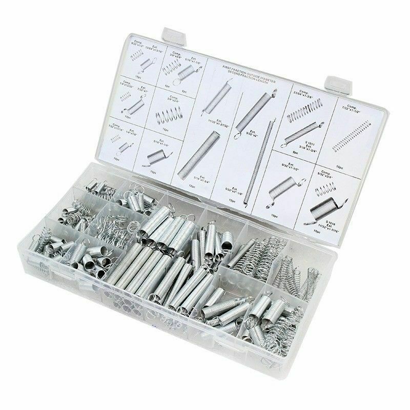 200pc Spring Assortment Set Zinc Plated Steel Compression & Extension ...