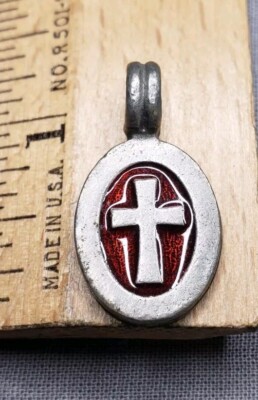 Vintage Medal Pendant Red Enamel Cross Christian A14 | eBay