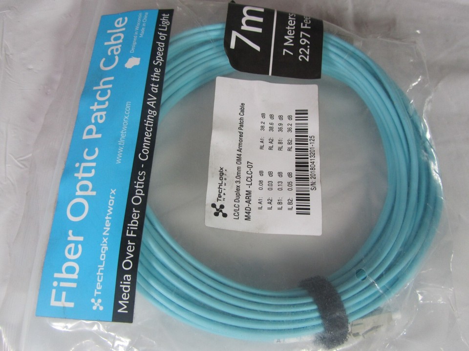 TechLogix M4D-ARM-LCSC-07 Armed Fiber Cable, OM4 Fiber, 3mm, LC to LC ...