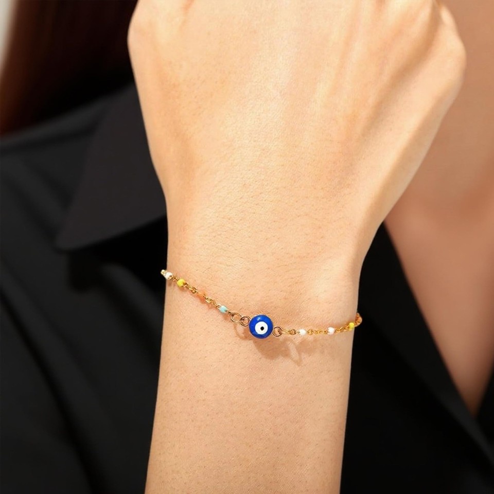 Gold Evil Eye Bracelets, 14k Gold Plated Evil Eye Bracelet Dainty Gold ...