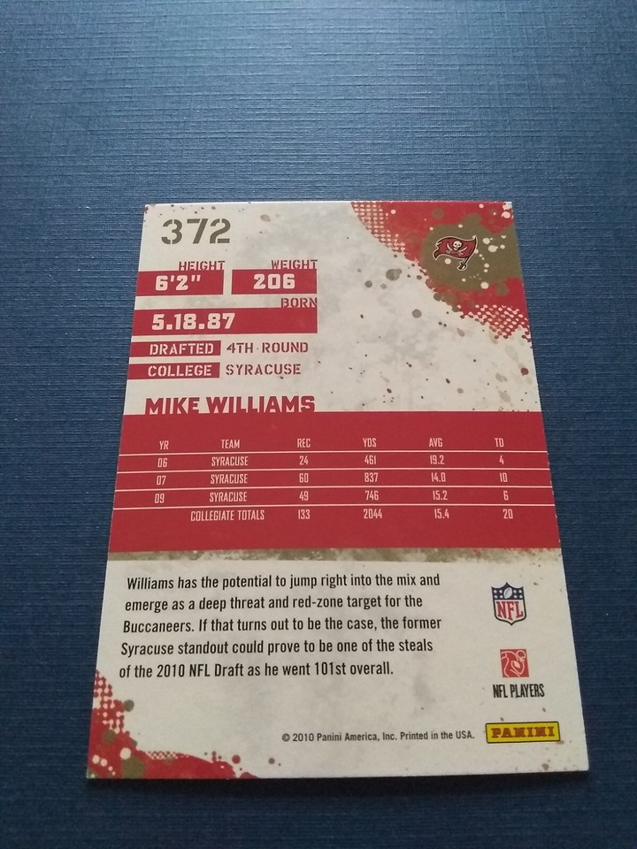 2010 Score Football Mike Williams Rookie Card #372 Factory Set Break NM ...