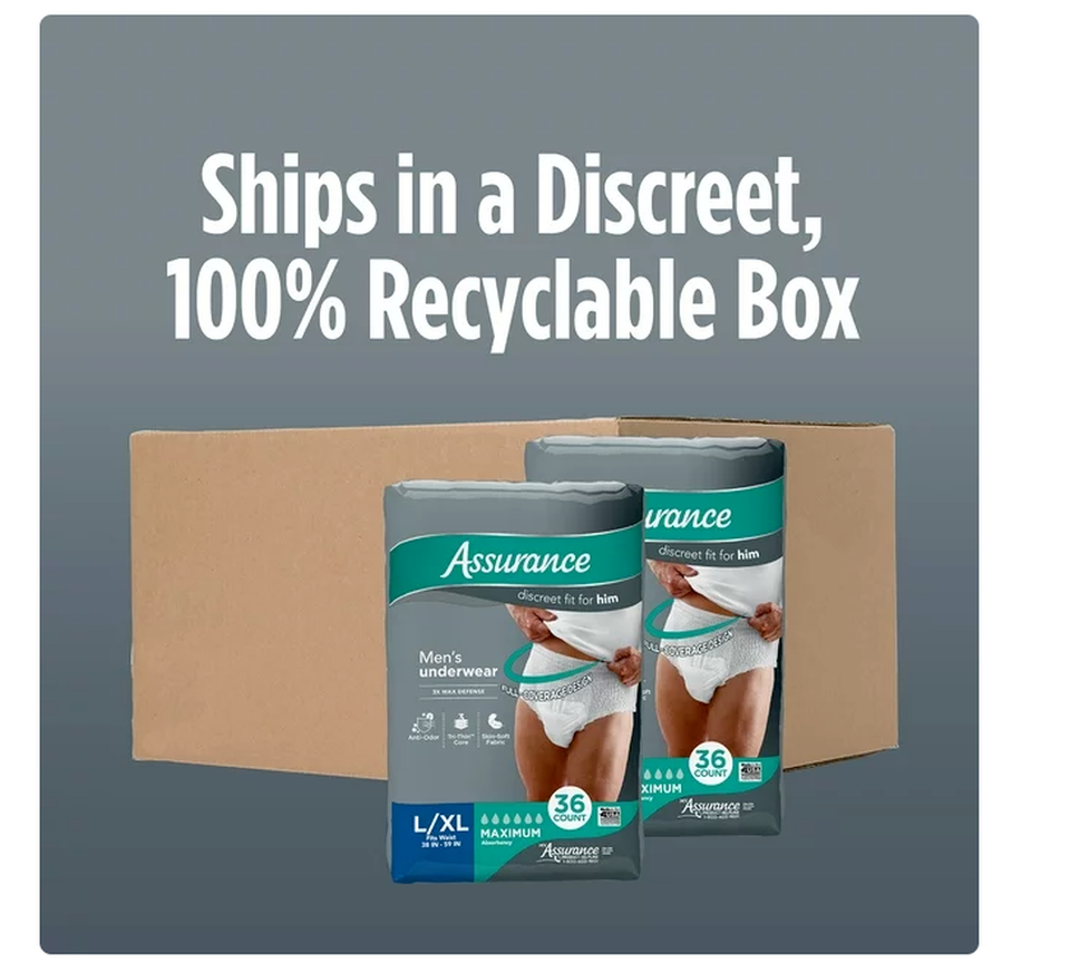 Assurance Men's Incontinence Underwear, Large, Max Absorbency (36 Count ...