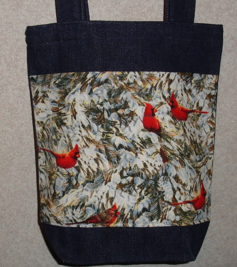 NEW Handmade Small Cardinals Birds Snow Winter Denim Tote Bag | eBay