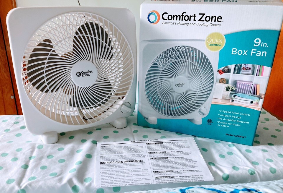 Comfort Zone 9" Electric Portable 3-Speed Quiet Box Fan | eBay