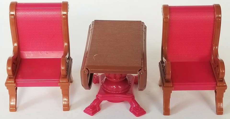 FISHER PRICE loving family DINING ROOM pink/brown DROP LEAF TABLE 2 ...