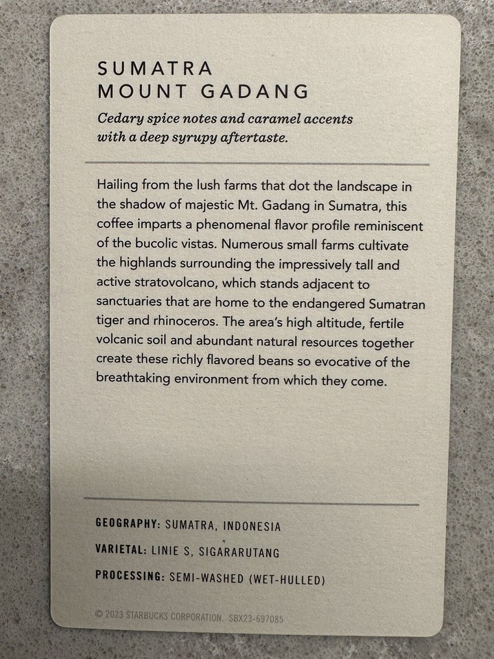 Starbucks Reserve Taster Card Sumatra Mount Gadang 2023 | eBay