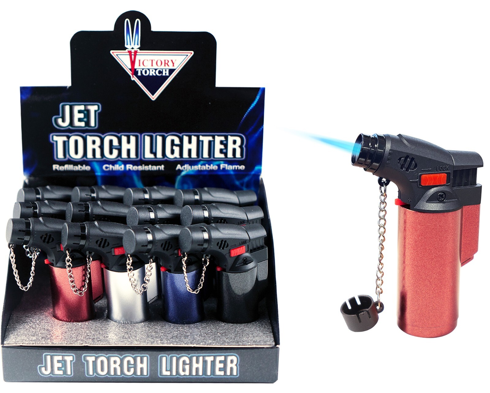 (12) Side Torch Lighter Adjustable Windproof Butane Refillable Metal ...