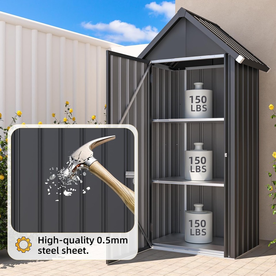 Outdoor Storage Cabinet w/ Shelves Metal Garden Organization Storage ...