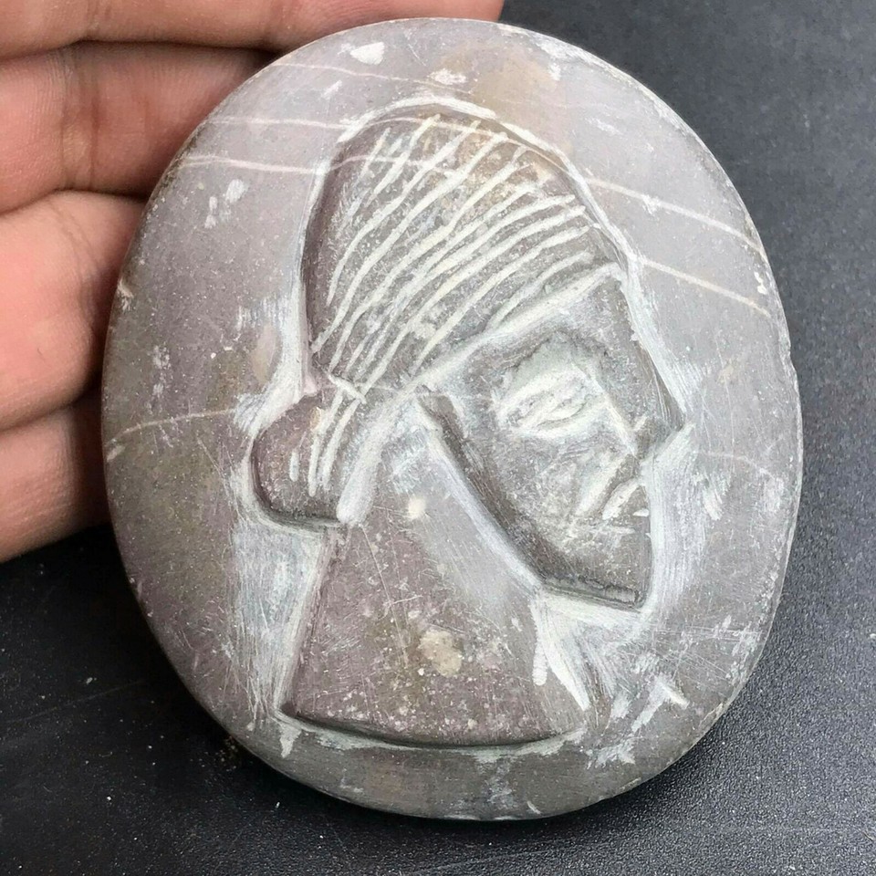 Lovely Near Eastern Old Mountain Stone Unique Queen Face Carving Tile ...