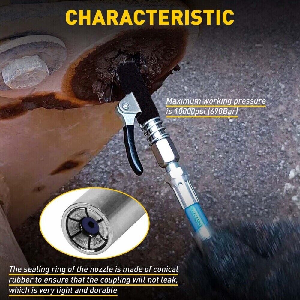 Grease Gun Coupler Locks on Like Air Chuck Fit SAE & Metric Zerk ...