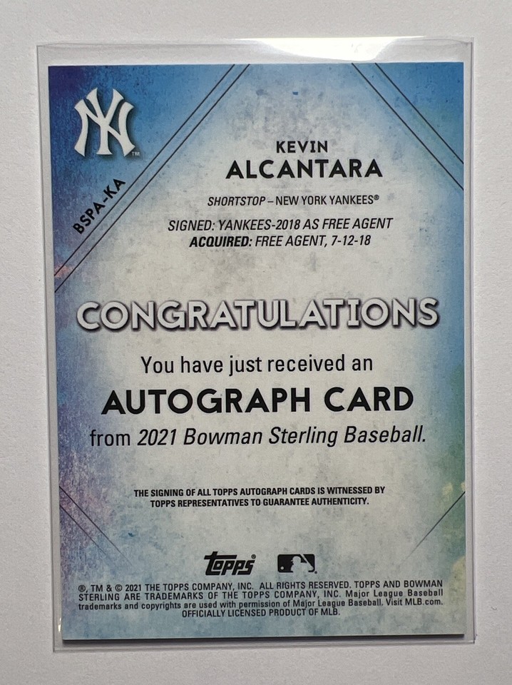 2021 Bowman Sterling Kevin Alcantara Prospect Autograph Auto #BSPA-KA ...