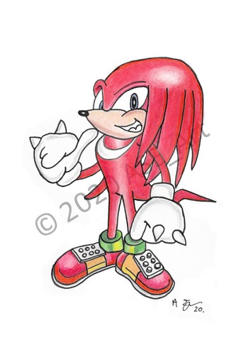 Hand Drawn A4 Knuckles Fan Art Cartoon Print Giclee on Matt Archival ...