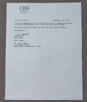 JIM JENSEN {1926-1999} Signed 1990 Letter CBS TV NY Journalist Reporter ...