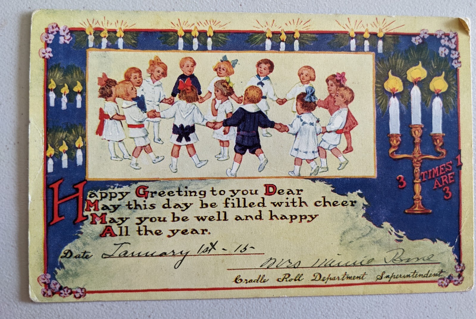 Undivided Postcard, Cradle Roll Dep't Superintendent, date 1-1-1915 ...