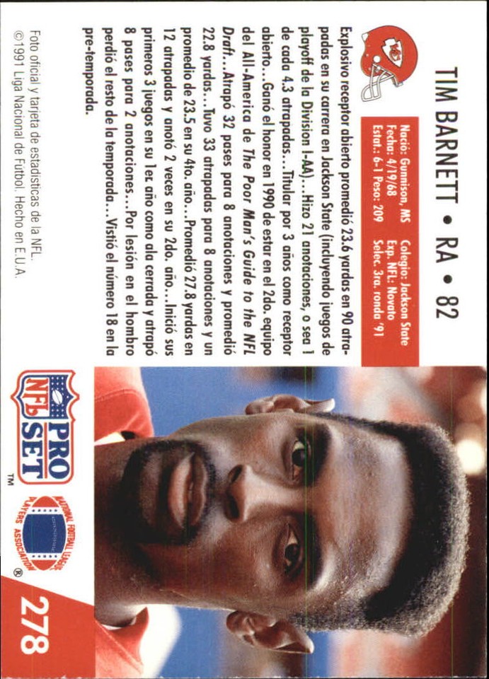 1991 Pro Set Spanish Football Card #278 Tim Barnett | eBay