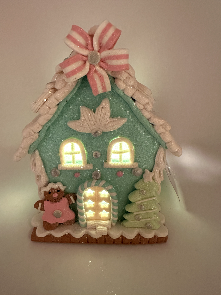 Gingerbread House, Candyland Christmas Village, Pastel Pink, Blue ...
