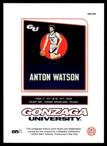 2023-24 ONIT Athlete Anton Watson #25 Icon Series Gonzaga Bulldogs | eBay