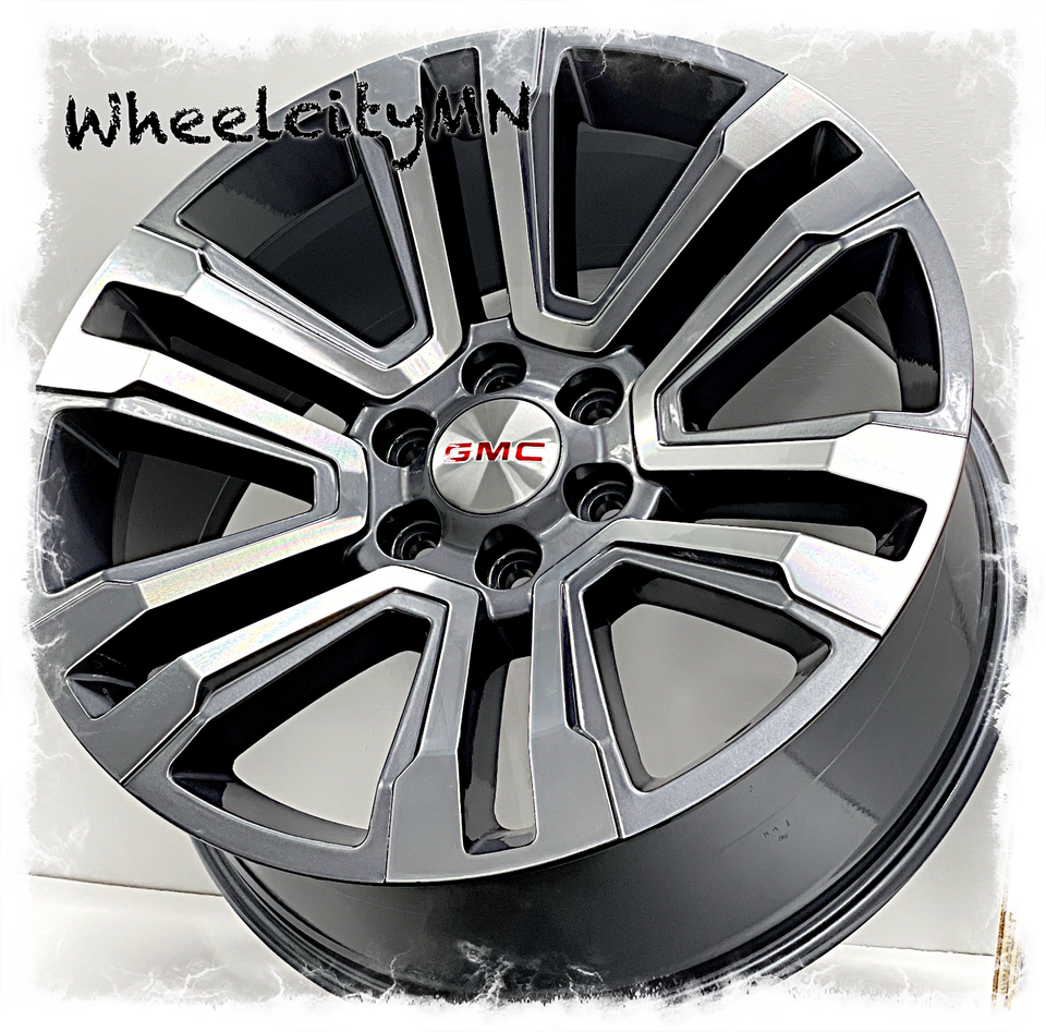 22" gunmetal machine OE replica 5822 wheels fits GMC Sierra Yukon ...